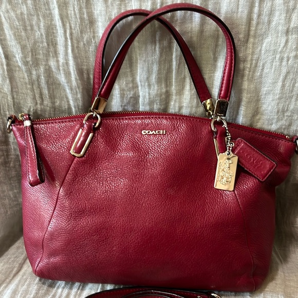 Coach | Bags | Coach Red Pebbled Butter Soft Leather Two Way With 2 ...